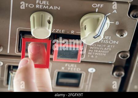 Fuel Jettison Control on the Overhead Panel in the Flight Deck of a ...