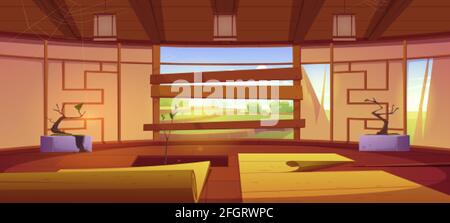Old dojo, traditional japanese room for karate and meditation. Vector ...