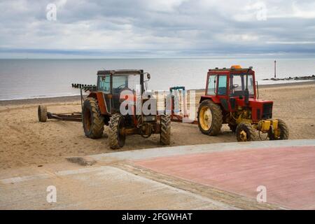 tractors on the beach at withernsea on the yorkshire coast Stock Photo ...