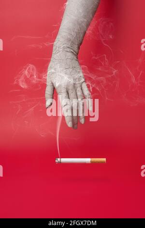 No smoking. Woman stop smoke, refuse, reject, destroy, smash cigarette ...