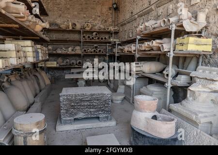 Ancient Roman archeological finds at Mensa Ponderaria in Pompeii, Italy ...