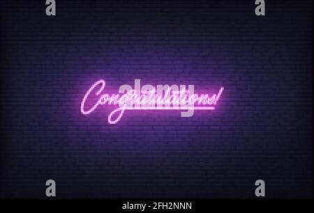 Congratulations neon sign. Glowing neon lettering Congratulations ...
