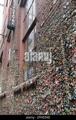 gum wall in Seattle, wall with bubble gum at Pike Place Market, gum ...
