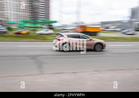 Ukraine, Kyiv - 20 April 2021: Gray Audi A7 car moving on the street ...