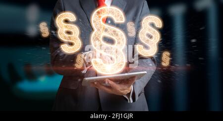 Businessman holding technology icon concept Stock Photo - Alamy