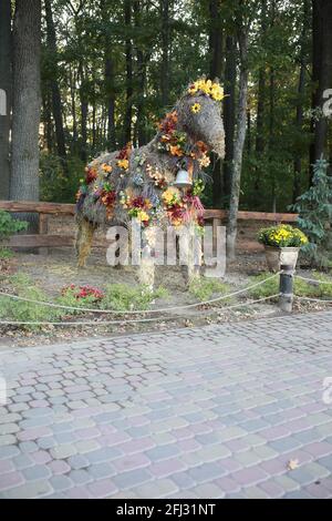 beautiful horse made of hay art art standing in the park Stock Photo ...