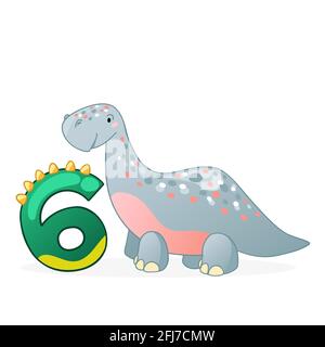 A dinosaur with number six cartoon illustration Stock Vector Image ...