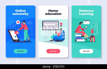 Online learning vertical banners set with distance learning symbols ...