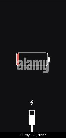 Phone charging, flat icon isolated on a red background. Concept ...