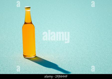 Various glass bottles with shadows on blue background. 3d models of ...