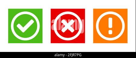Yes or OK No or Declined Problem or Warning Flat Icon Set with Check ...