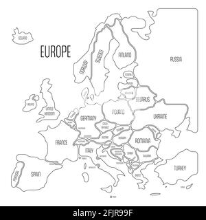 Simplified map of Europe. Rounded shapes of states with smoothed border ...