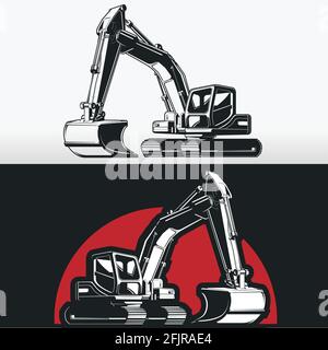 Hand-drawn outline of backhoe loader isolated on white background. Art ...