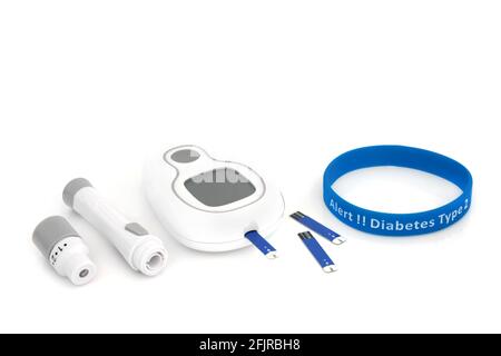 Diabetic testing kit. Blood glucose monitor or glucometer, with lancet ...