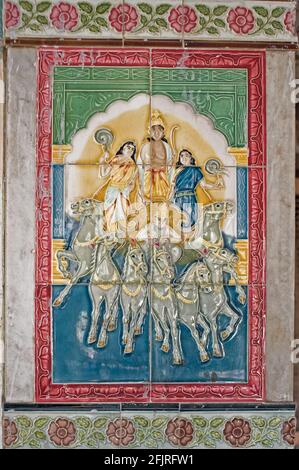 God and Goddess wall painting tiles, pakka mahal, varanasi, uttar ...