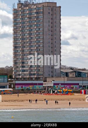 Tower block in Margate, Kent with "Don't Block Brexit" in windows Stock ...