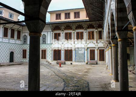 view of Topkapi Palace courtyard on rainy spring day.Layout of the ...
