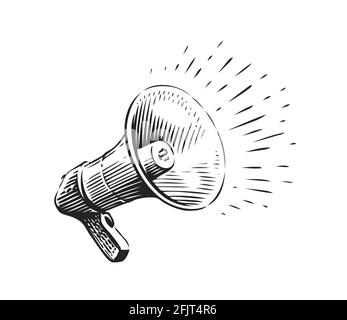 Megaphone, bullhorn sketch. Hand-drawn vintage vector illustration Stock Vector Image & Art - Alamy