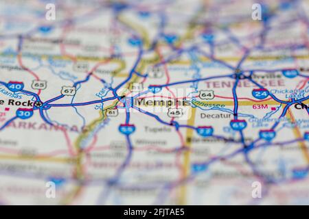 Memphis Tennessee USA and surrounding areas Shown on a road map or ...