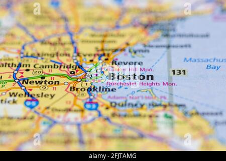 Boston and surrounding areas shown on a road map or Geography map Stock ...