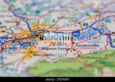 Knoxville Tennessee USA and surrounding areas Shown on a road map or ...