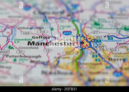 Manchester and surrounding areas shown on a road map or geography map ...