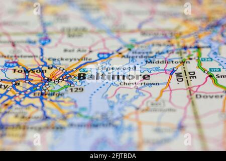 Baltimore Maryland USA and surrounding areas Shown on a road map or ...