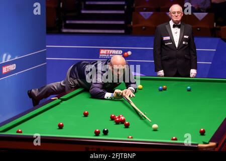 Stuart Bingham of England plays a shot to Andrew Pagett of Wales at the ...