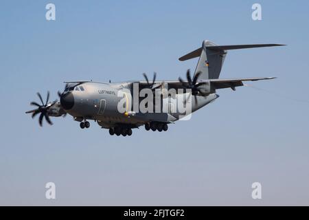 A German Luftwaffe Airbus A400M arriving at the Royal international Air Tattoo RIAT 2022 at RAF ...