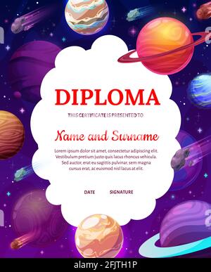 Diploma with planets in space, astronomy science educational ...