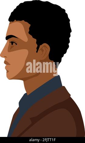 profile young afro man ethnicity with beard flat style icon vector ...