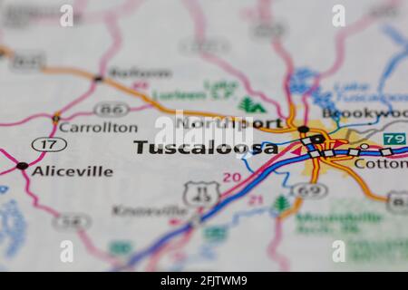 Tuscaloosa Alabama USA shown on a road map or geography map Stock Photo ...