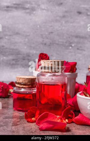 Rosewater with rose petals. Making organic rose essence for cooking ...