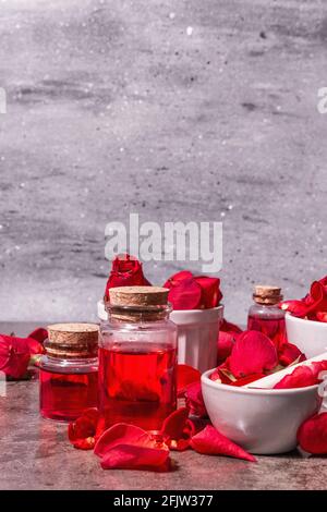 Rosewater with rose petals. Making organic rose essence for cooking ...