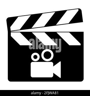 Movie clapper outline flat white icons on round color backgrounds. 17 background color ...