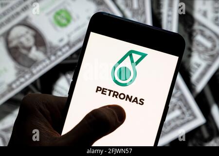 Petronas oil and gas company logo seen at Kuala Lumpur. National ...