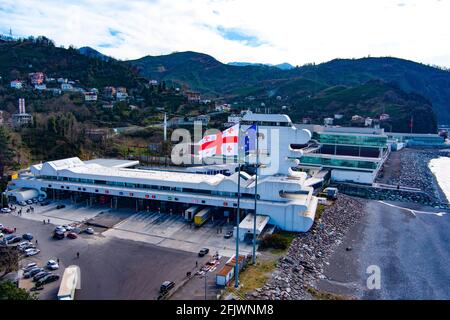 Georgia Turkey border in Sarpi village with drone, Adjara, Georgia ...