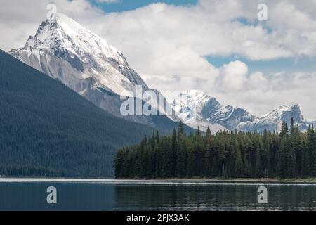 Maligne Lake, Samson Peak, and Mt Brazeau in Jasper National Park in ...