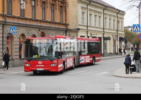 Sodertalje, Sweden - April 24, 2021: People at the pedestrian only ...