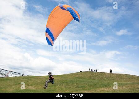 Thor Radford practices with a paraglider at Gas Works Park on Sunday ...