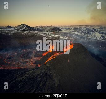 Dramatic and picturesque mountain aerial view of Faha Ridge of Brandon ...