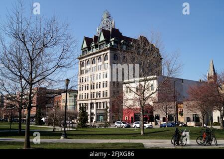 USA, Pennsylvania, Scranton, Scranton Electric City Building, sign ...
