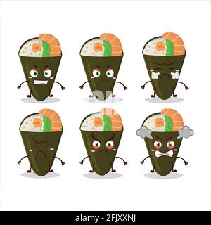 Tuna cartoon character with various angry expressions. Vector ...