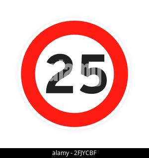 25 restriction flat sign isolated on white background. Age limit symbol ...