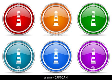 Lighthouse, navigation, sea round glossy web icon set, colorful buttons ...