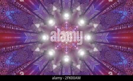 4K UHD 3D illustration of bright star shaped tunnel with kaleidoscopic ...