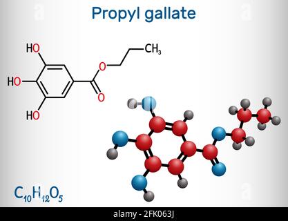 Propyl gallate antioxidant food additive molecule. Skeletal formula ...