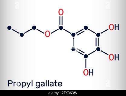 Propyl gallate antioxidant food additive molecule. Skeletal formula ...