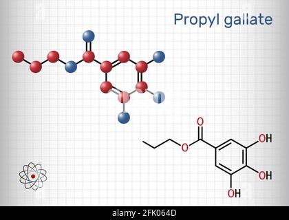 Propyl gallate antioxidant food additive molecule. Skeletal formula ...