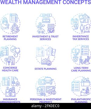 Wealth linear icons set. Prosperity, Abundance, Fortune, Riches, Assets ...